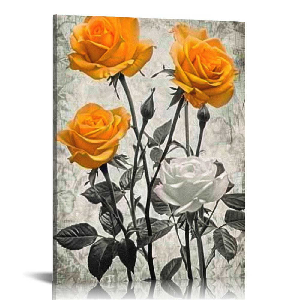 ONETECH Elegant Orange Flower Canvas Wall Art Poppy Rose Tulip Floral ...