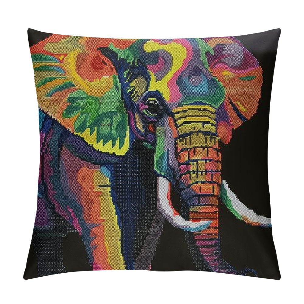 ONETECH Elephant Throw Pillow Cover Rainbow Bright Color African Safari ...