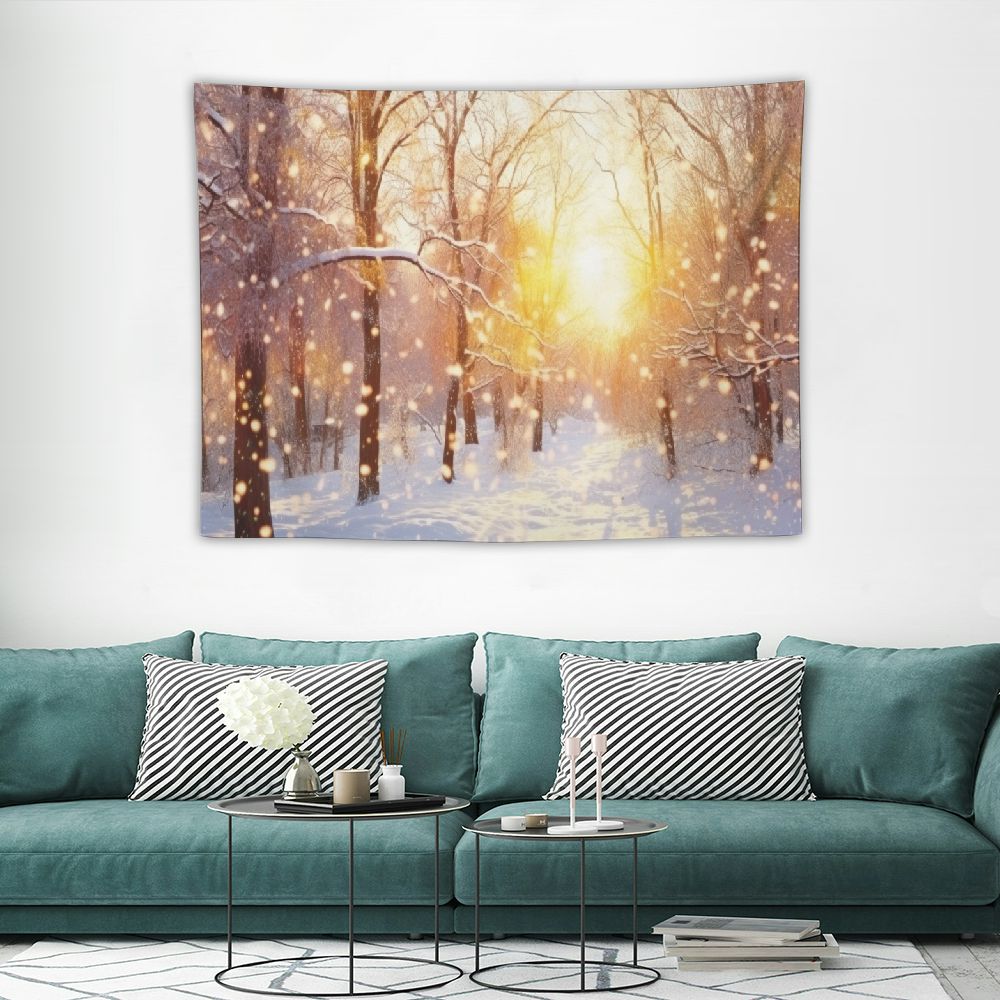 ONETECH Fabric Winter Snow Forest Tapestry Wall Hanging Dreamy Lights ...
