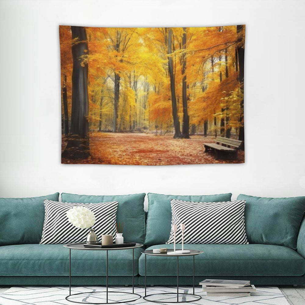 ONETECH Fall Forest Tapestry Wall Hanging Yellow Leaves Park Path Scene ...