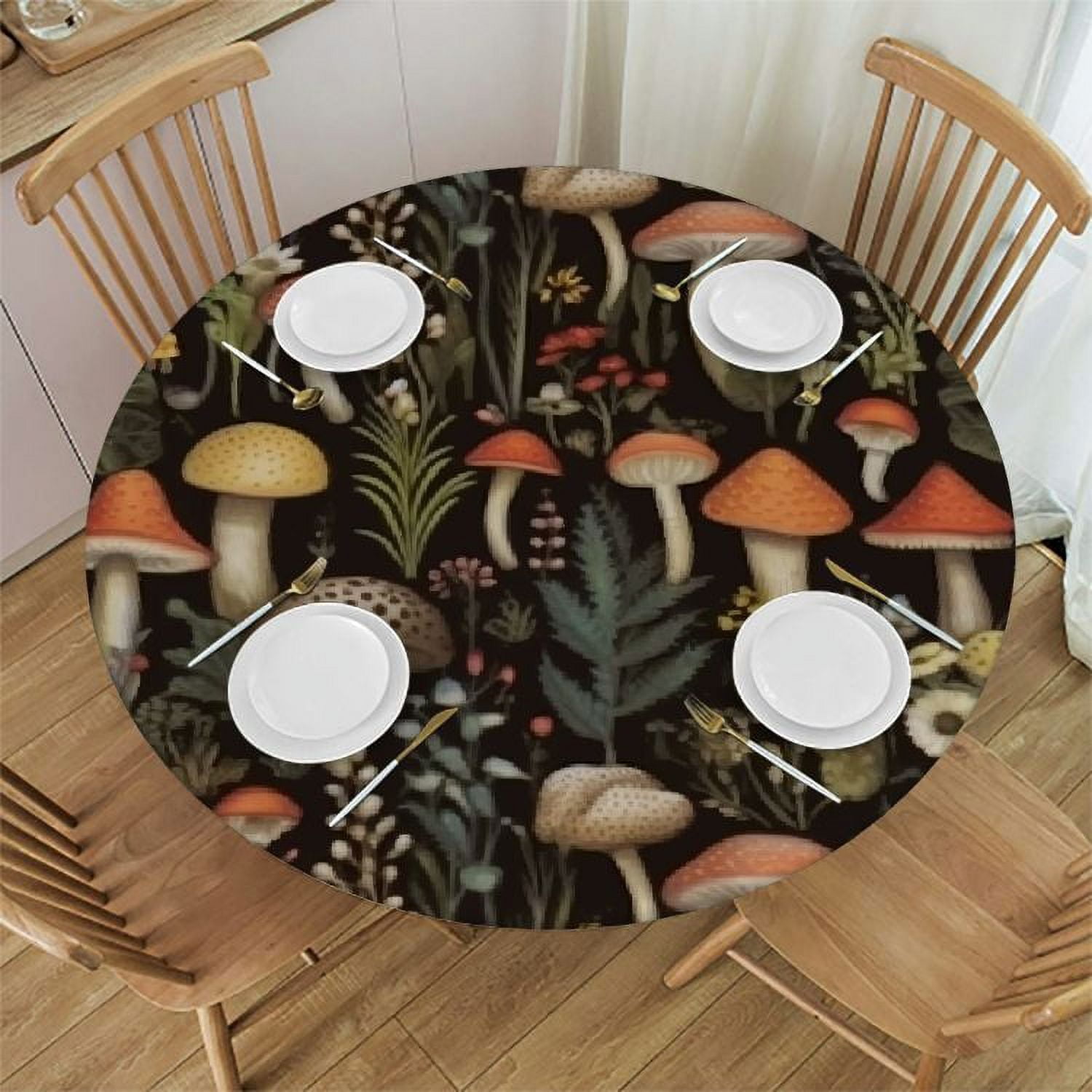 ONETECH Fall Mushrooms Round Tablecloth Berries and Bugs Tablecloths ...