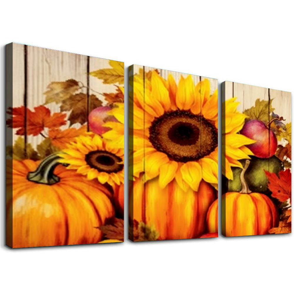 ONETECH Fall Wall Art Canvas Pumpkin Wall Decor Rustic Farmhouse Fall ...