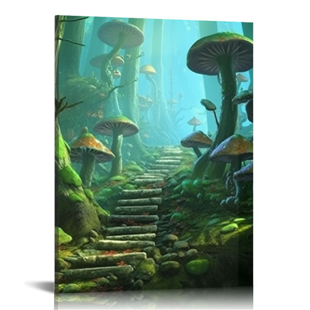 ONETECH Fantasy Forest Landscape Wall Art Green Glowing Mushroom ...