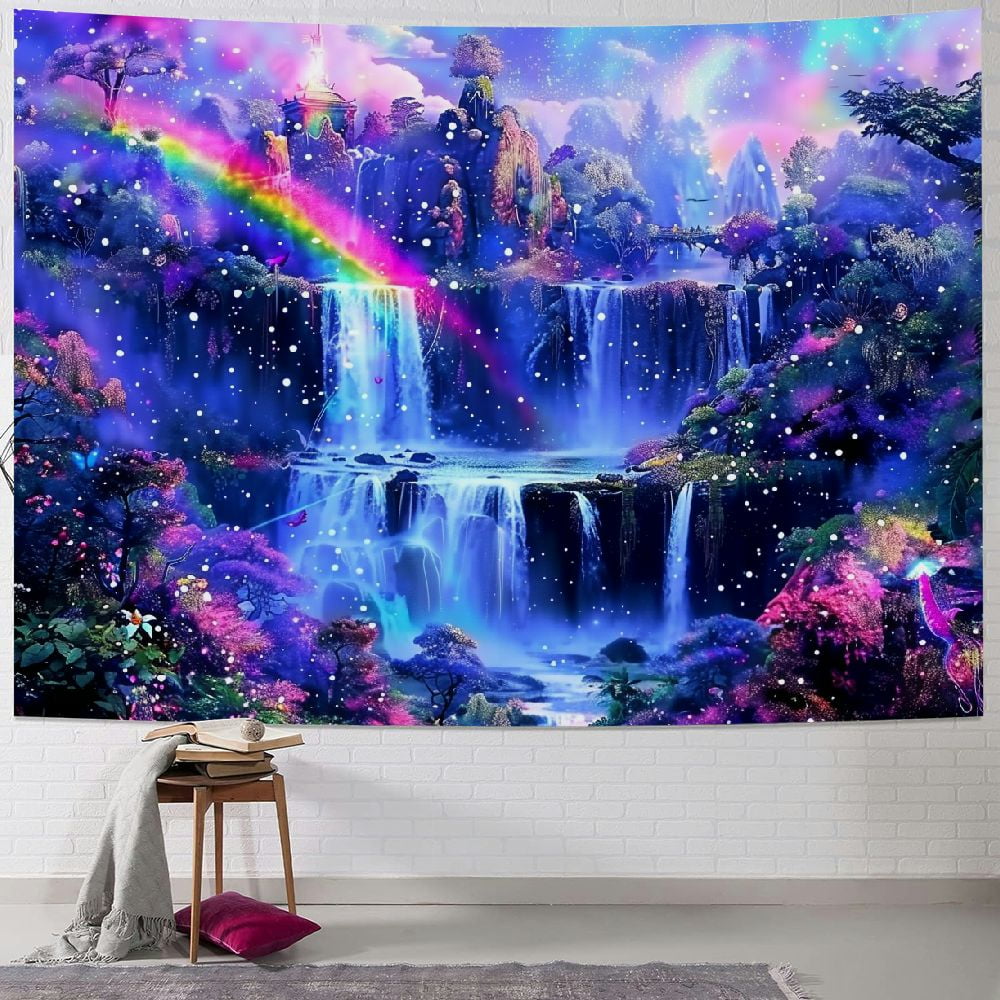 ONETECH Fantasy Forest Tapestry, Waterfall Rainbow Misty Jungle Plants ...