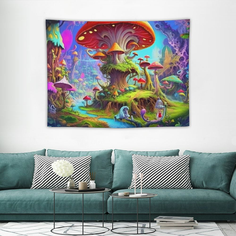 ONETECH Fantasy Forest Tree Tapestry Colorful Mushrooms House Fairy ...