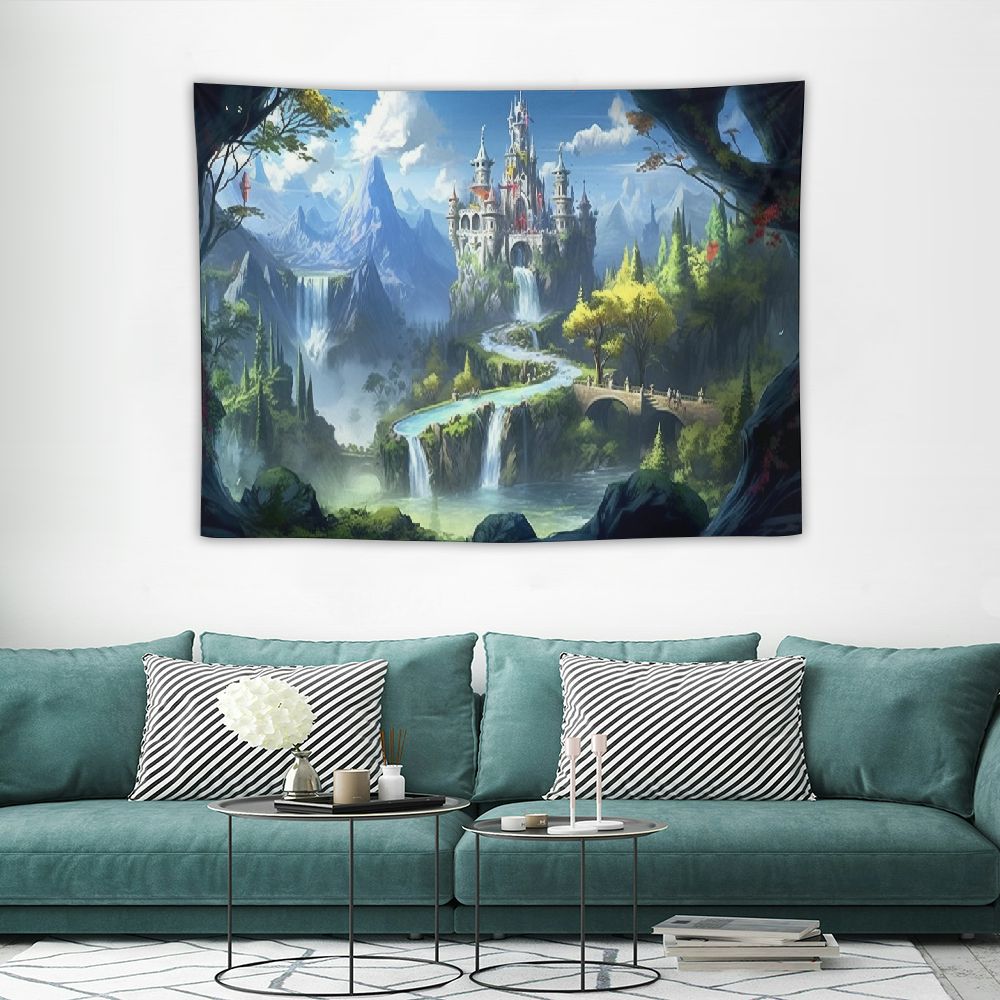 ONETECH Fantasy World Forest Tapestry Cartoon Castle Tapestry Green ...