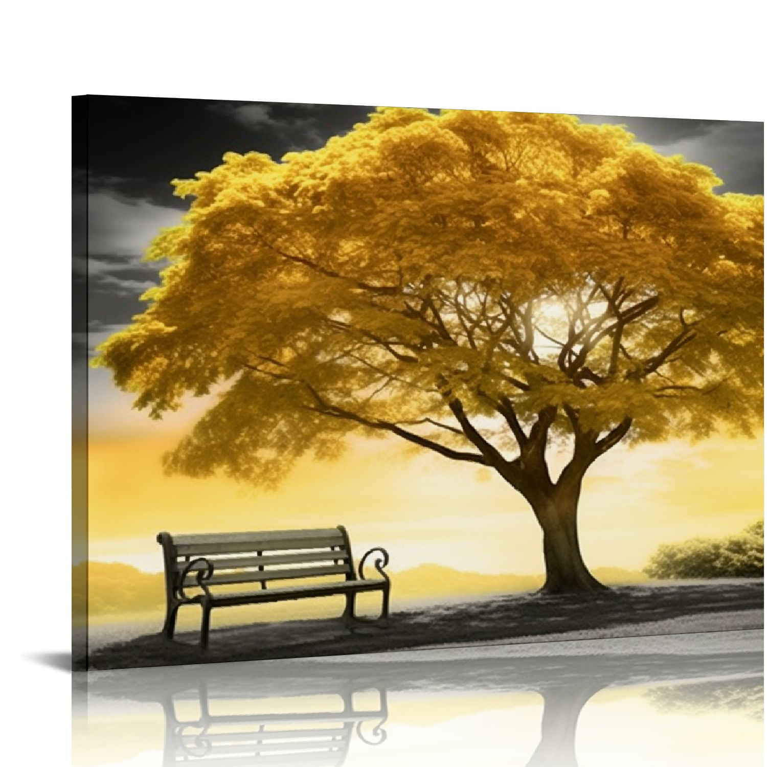FUMJ Farmhouse Canvas Wall Art for Living Room, Wall Decor for Bedroom, Yellow Tree Pictures for ...