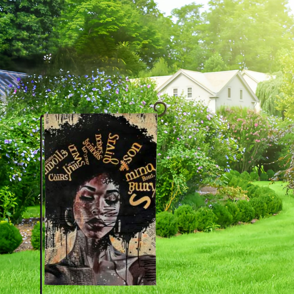 ONETECH Farmhouse Holiday Burlap Yard Flag Afro Woman with Words Lawn Linen Patio Home Outdoor ...