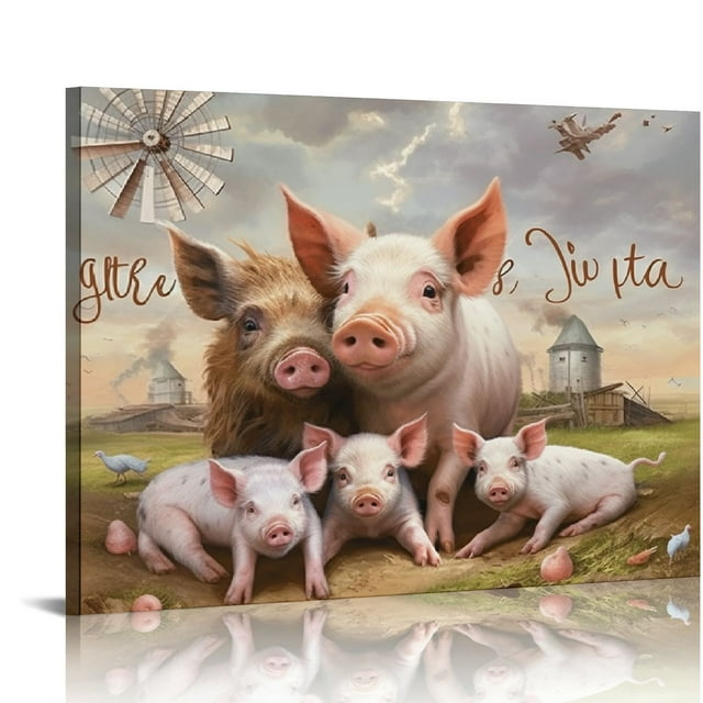 ONETECH Farmhouse Pig Wall Art Farm Pig Animal Picture Wall Decor ...