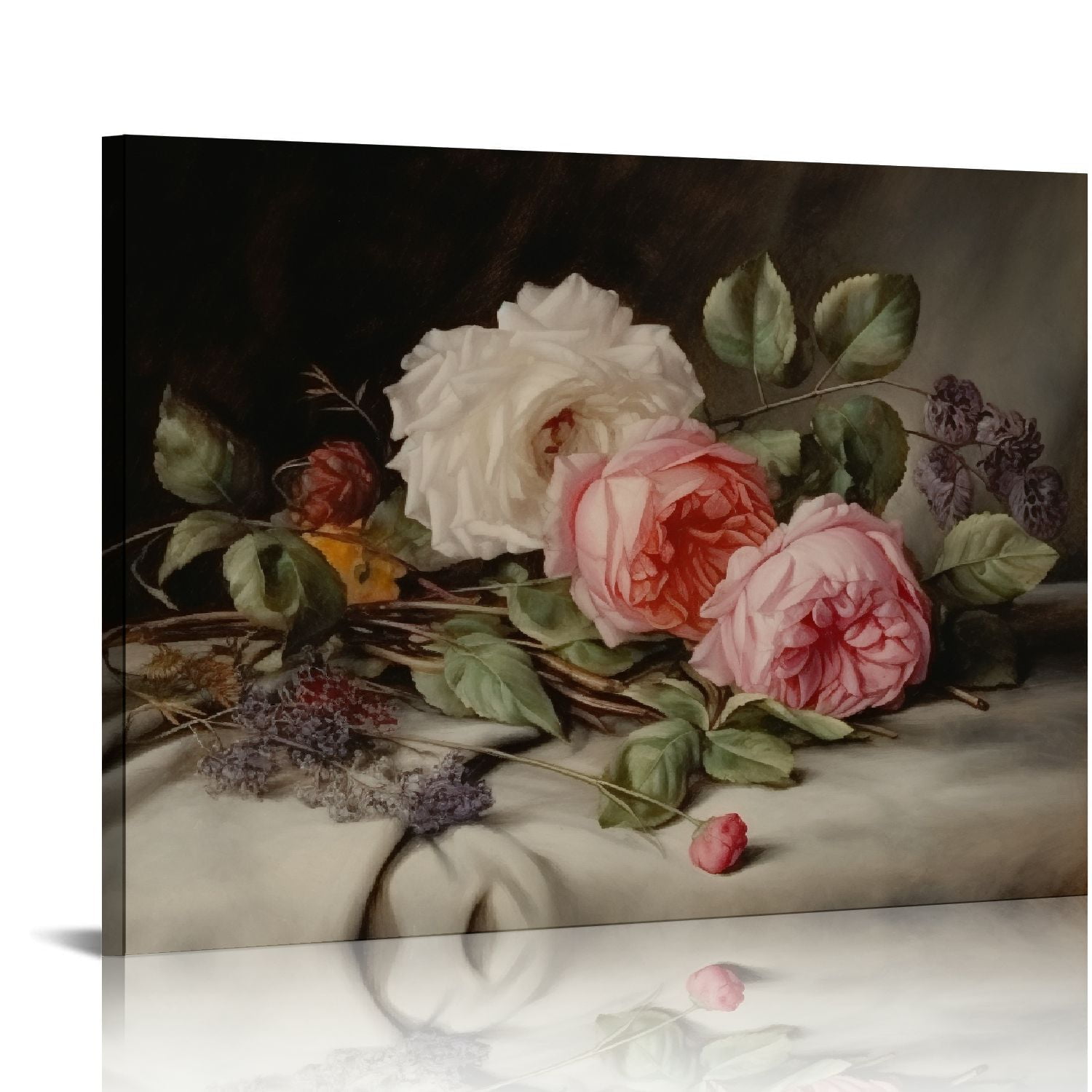 ONETECH Farmhouse Still Life Pictures Living Room - Neutral Pink Rose ...