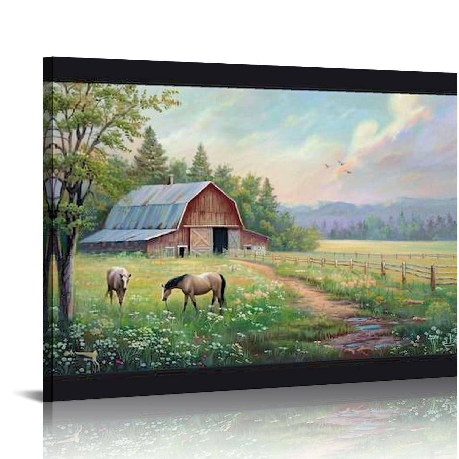 ONETECH Farmhouse Wall Art Barn Picture Cow Farm Landscape Painting ...