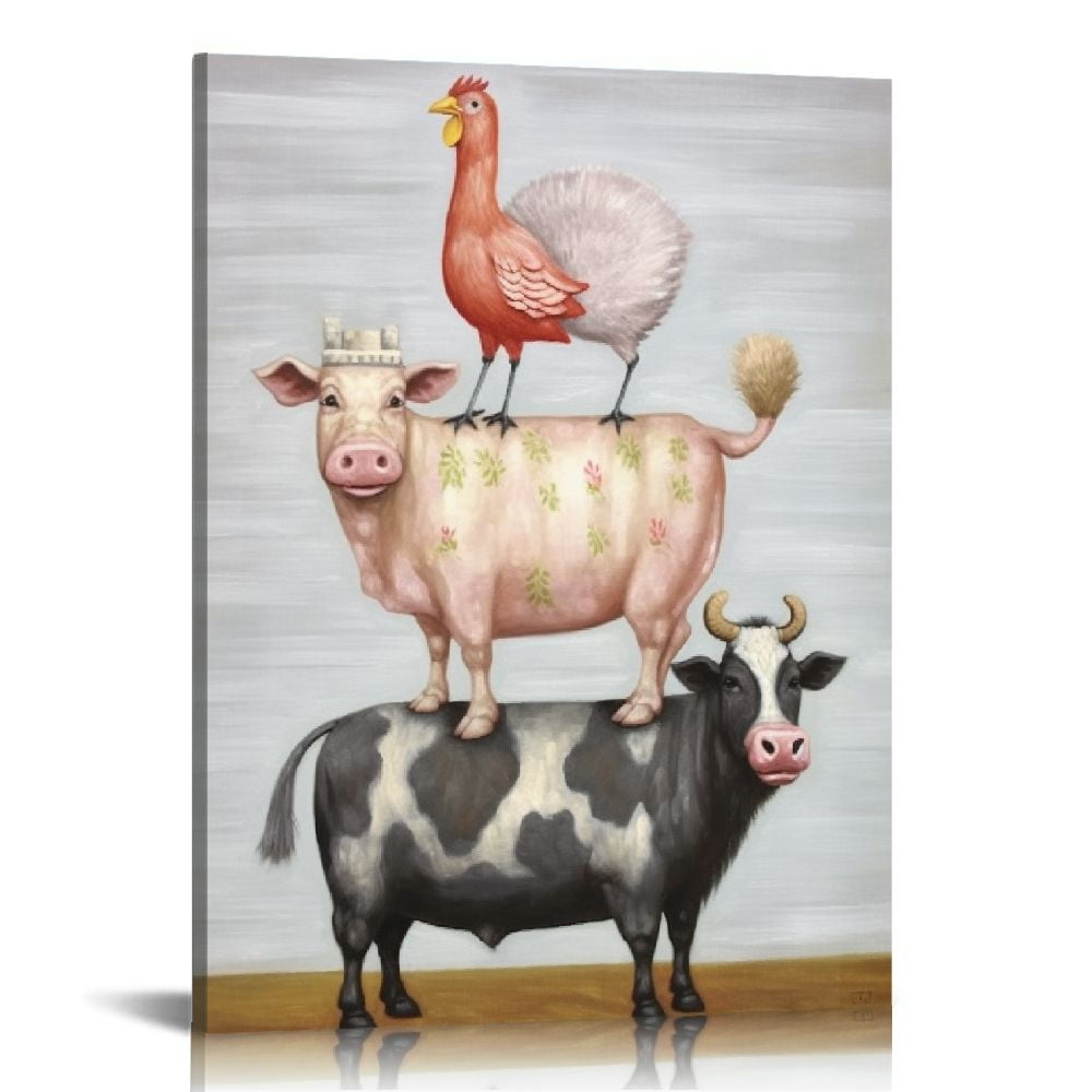 ONETECH Farmhouse Wall Decor Canvas Print: Farm Animals Cow Pig Sheep ...