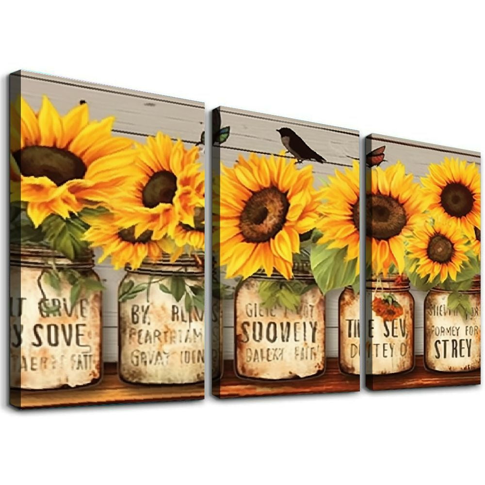 ONETECH Farmhouse Wall Decor Rustic Sunflower Wall Art Inspirational ...