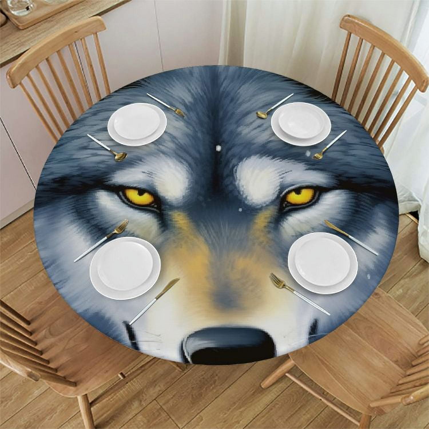 ONETECH Fierce Wolf Head Stretch Fit Round Table Cloth Round Table ...