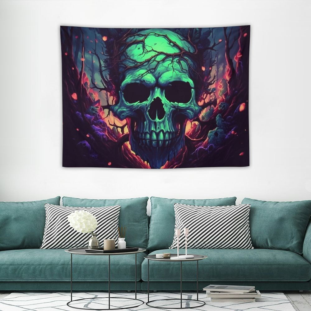 ONETECH Fire Skull Tapestry, Scary Dark Horror Neon Surrealism Wall ...