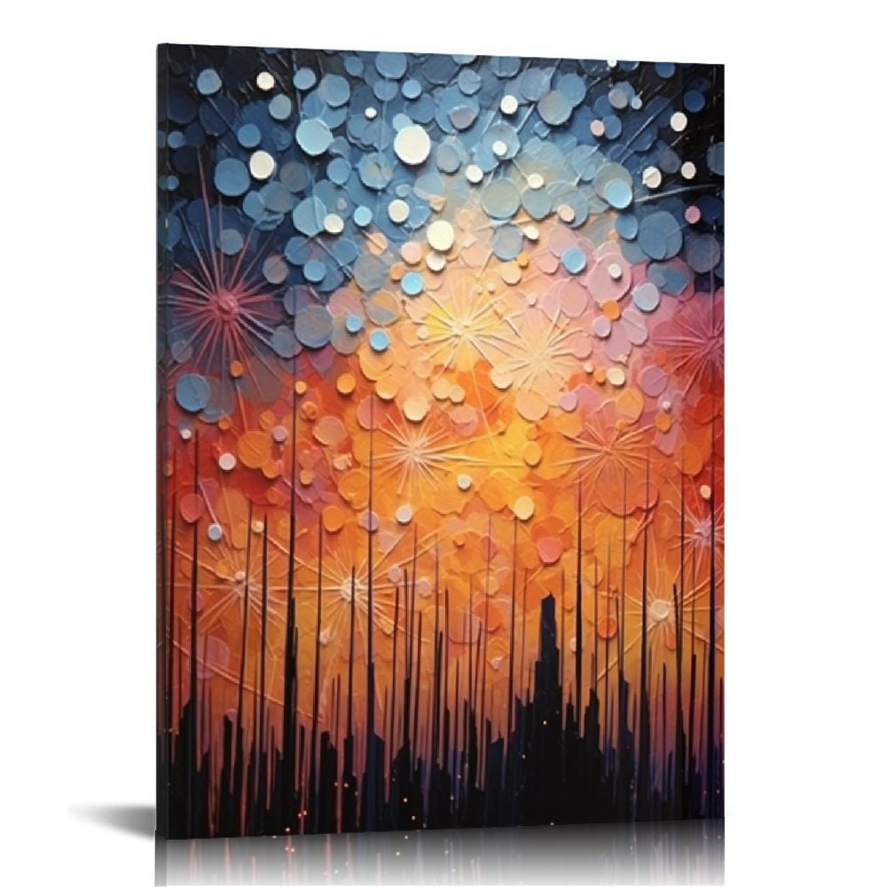 ONETECH Fireworks Wall Art, Colorful Fireworks Charm Pointillism I ...