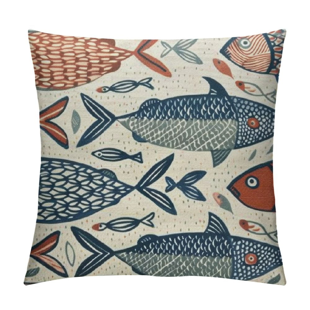 ONETECH Fish Decorative Pillow Covers Red Blue Striped Swimming ...