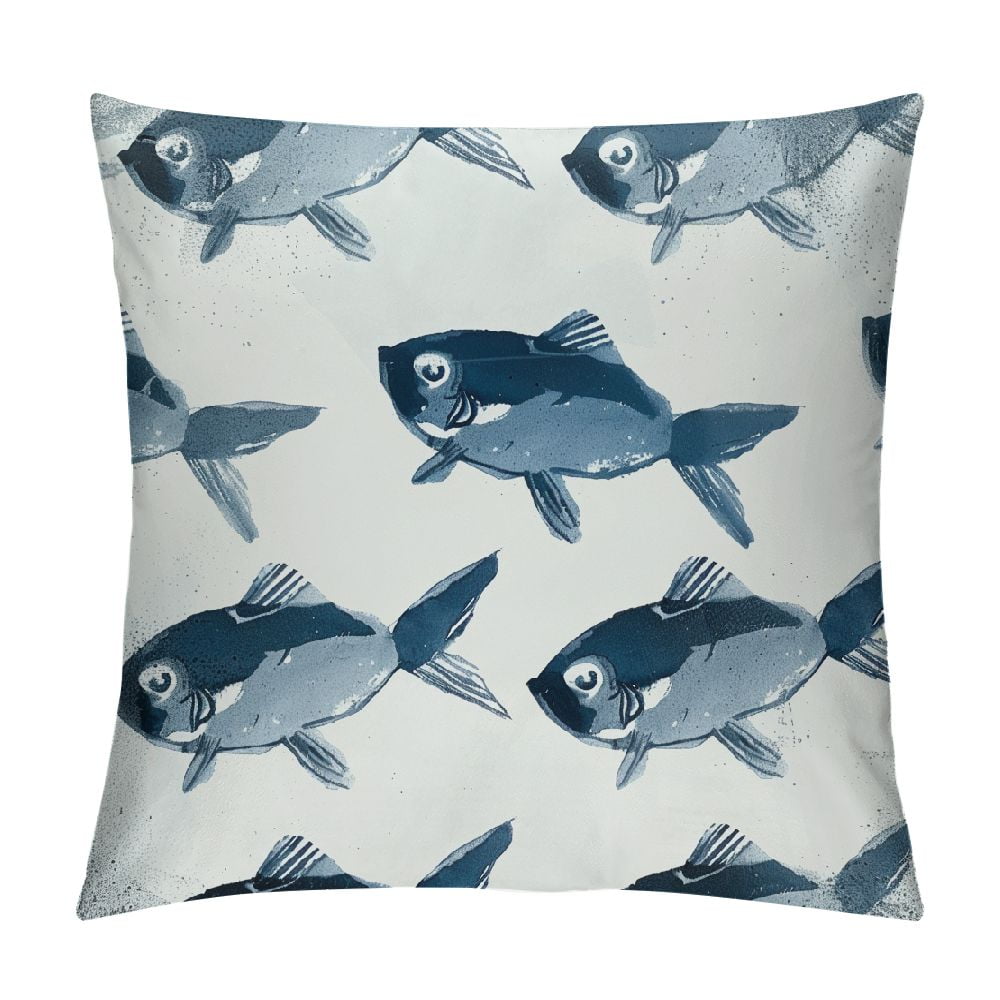 FUMJ Fish Throw Pillow Covers Sea Animals Dark Blue Gray Small Fish ...