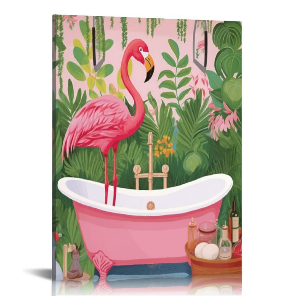 ONETECH Flamingo in Bathtub Bathroom Canvas Prints Wall Decor Tropical ...