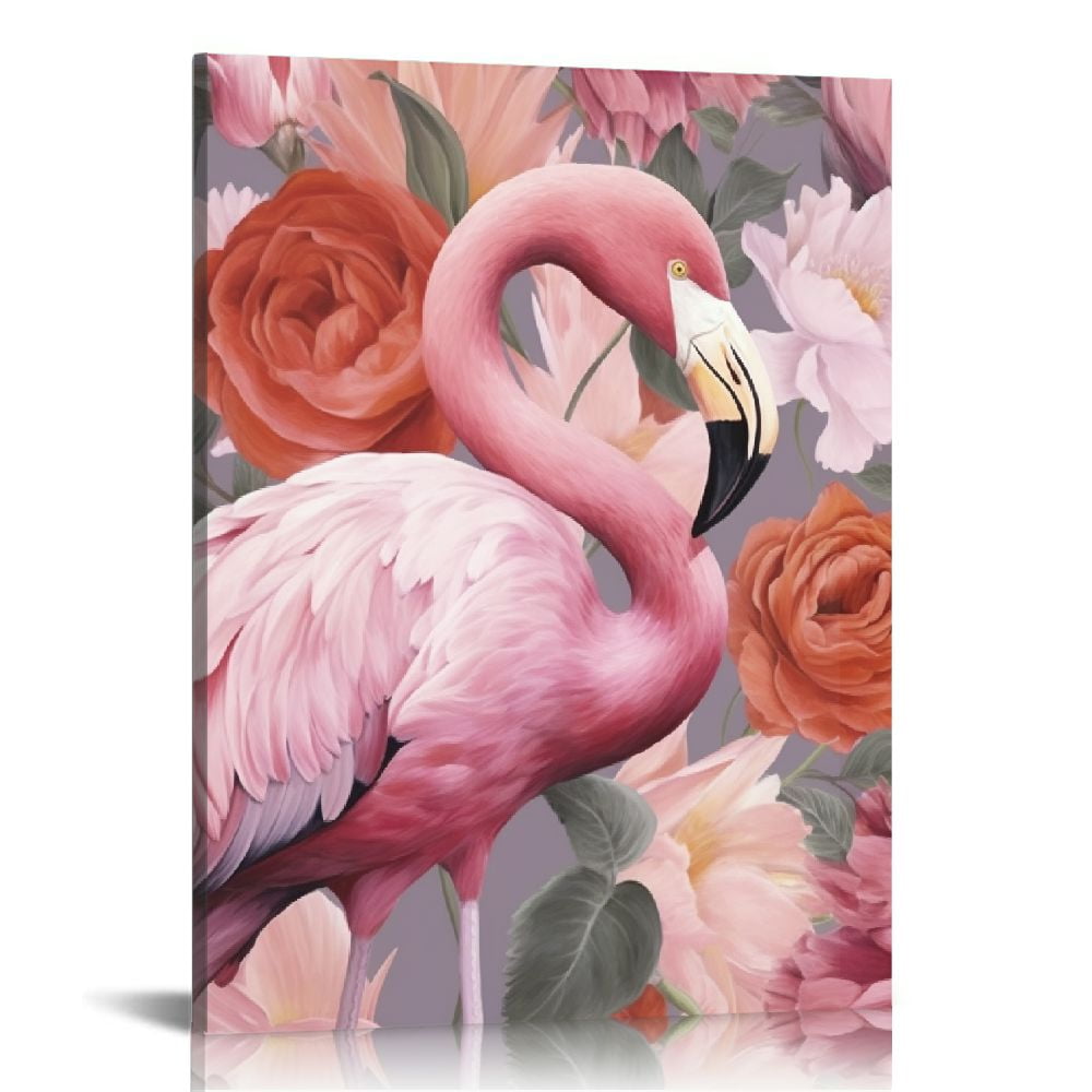 FUMJ Flamingo with Peony Flowers Picture Wall Art Beautiful Watercolor ...
