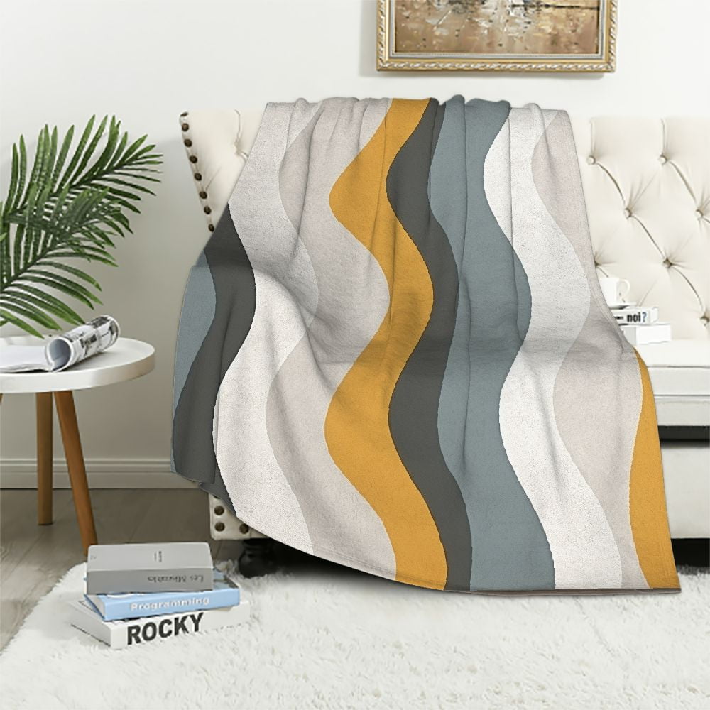 FUMJ Flannel Blanket Throw, Mid-Century Modern Geometric Yellow Gray ...