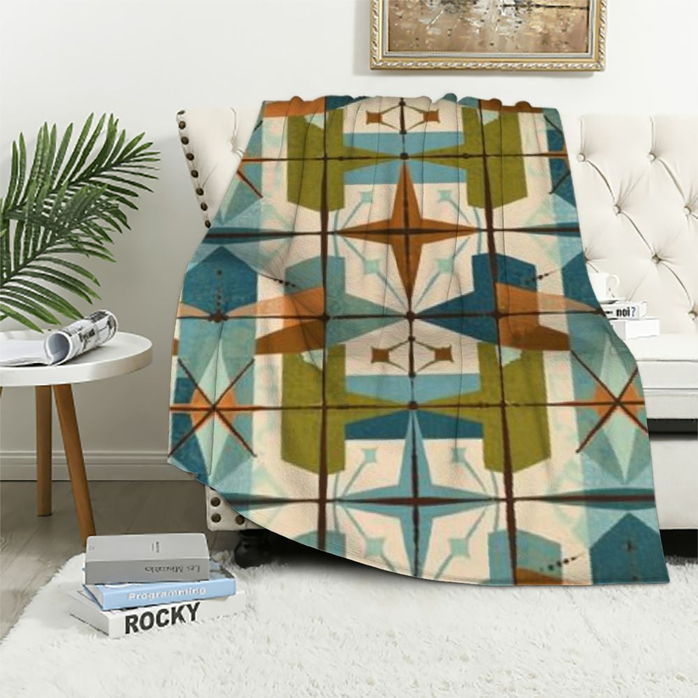 ONETECH Flannel Plush Luxury Throw Blanket, Olive Mid Century Modern ...