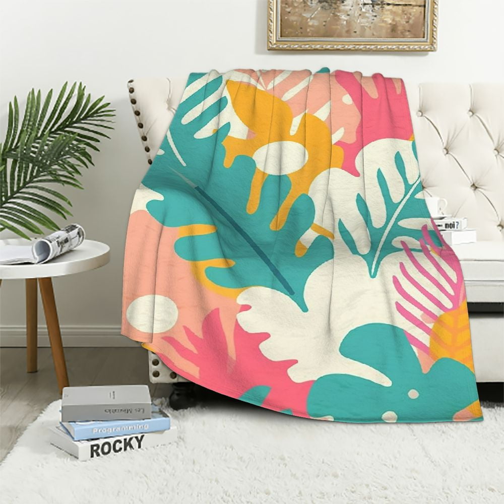 FUMJ Flannel Throw Blanket Decorative Throws for Sofa Couch, Mid ...