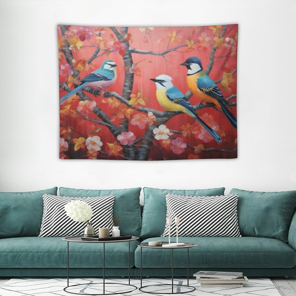 ONETECH Flocks Of Birds With Colorful Flowers Wall Tapestries Colorful ...