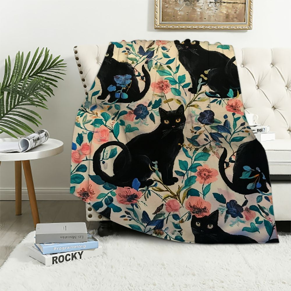 ONETECH Floral Cat Throw Blanket - Cat Blankets for Cat Lovers - Ultra ...