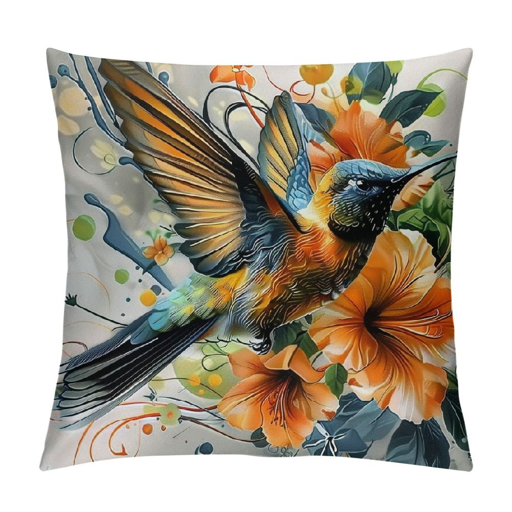 ONETECH Floral Hummingbird Throw Pillow Covers Watercolor Bird Flower ...