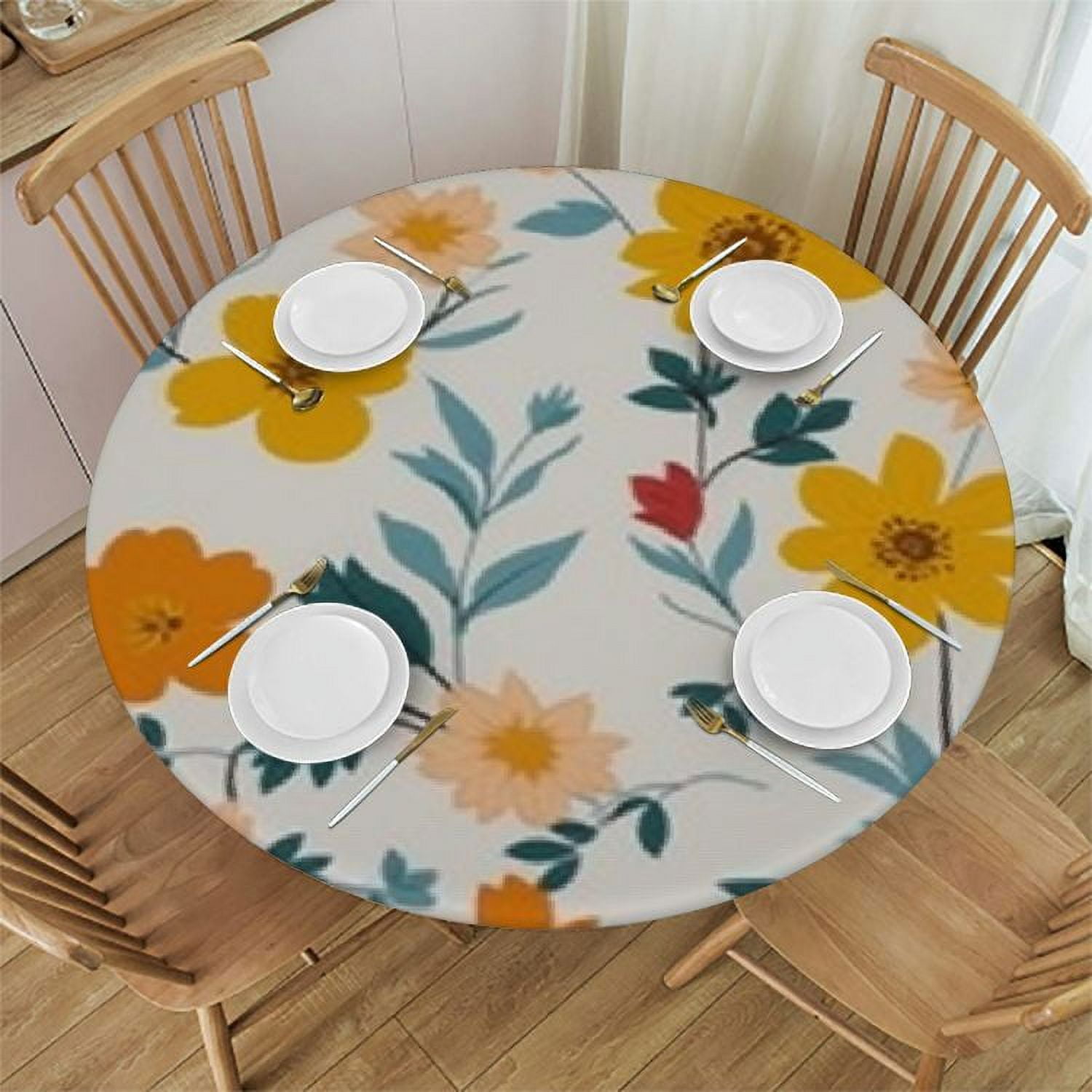 ONETECH Floral Pattern Round Tablecloth Small Yellow Flowers Summer ...