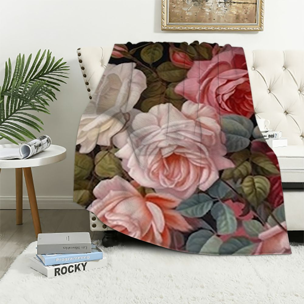 ONETECH Floral Pink Roses Throw Blanket Super Soft Plush Throw Blanket ...
