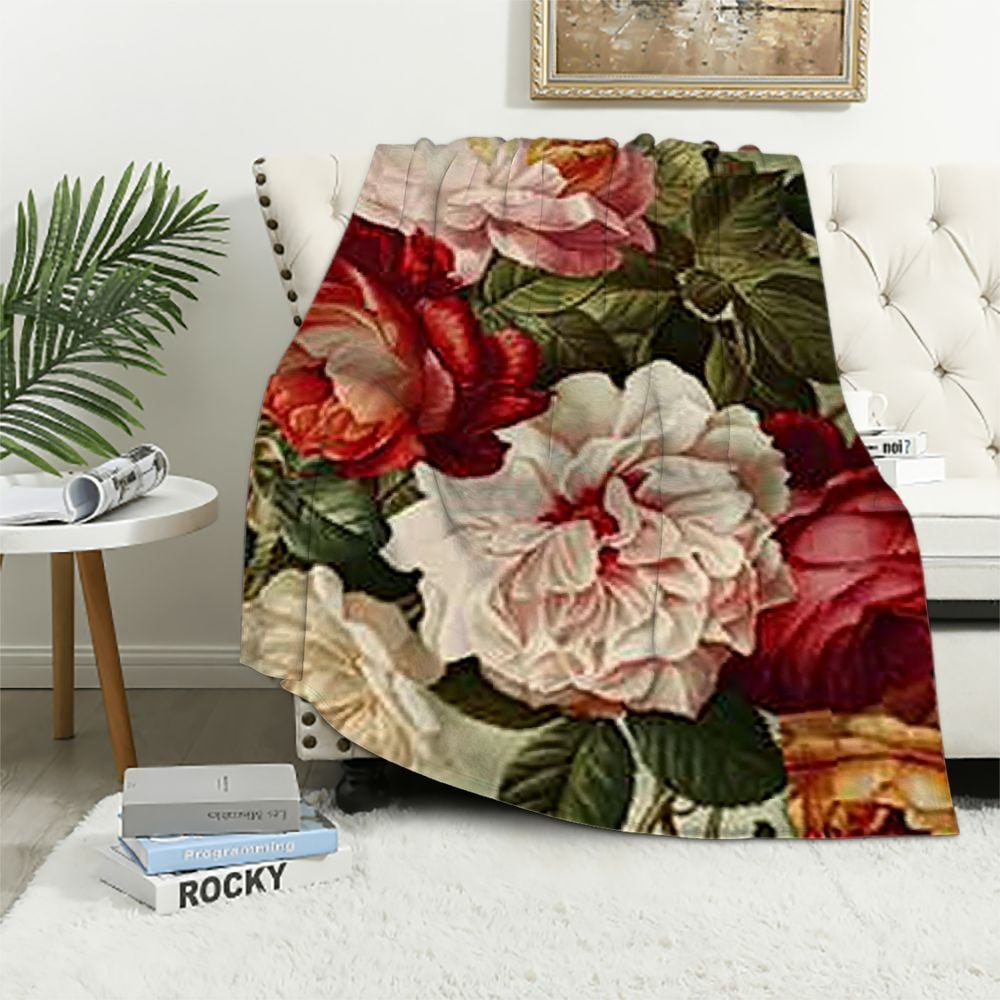ONETECH Floral Pink Roses Throw Blanket Super Soft Plush Throw Blanket ...