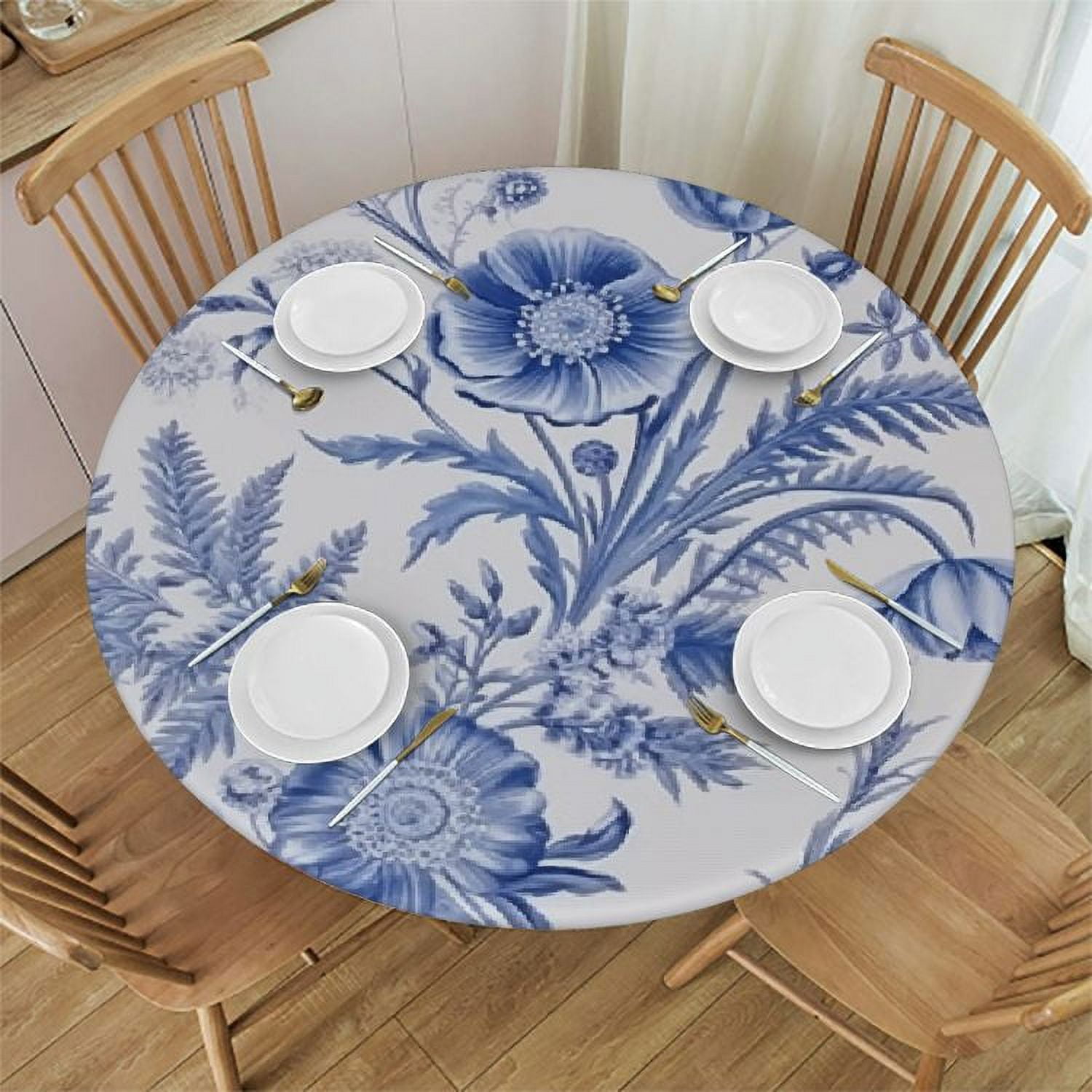 ONETECH Floral Table cover Round Blue and White Waterproof Rustic with ...