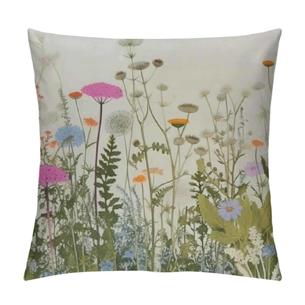 Onetech Floral Throw Pillow Cover Queen Size Sage Green Wild Flower