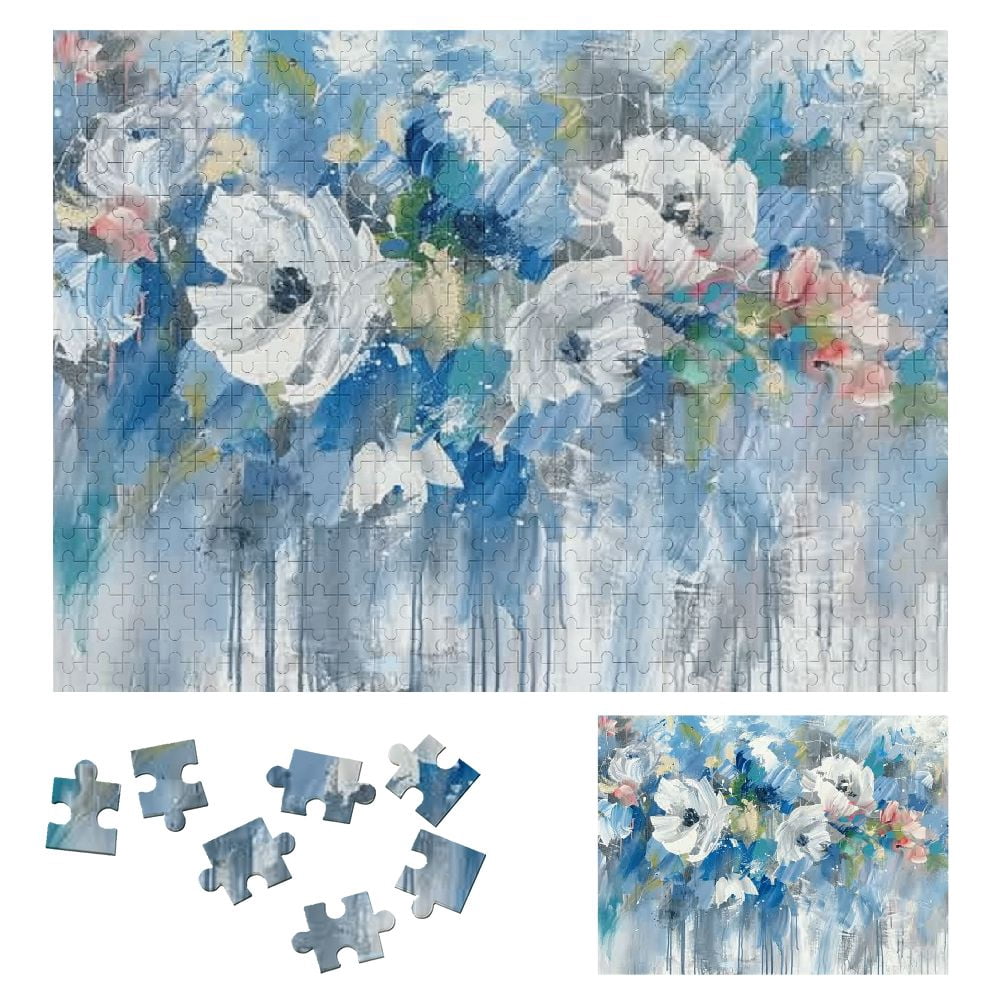 ONETECH Flowers Blue Background Wooden Jigsaw Puzzle Challenging ...