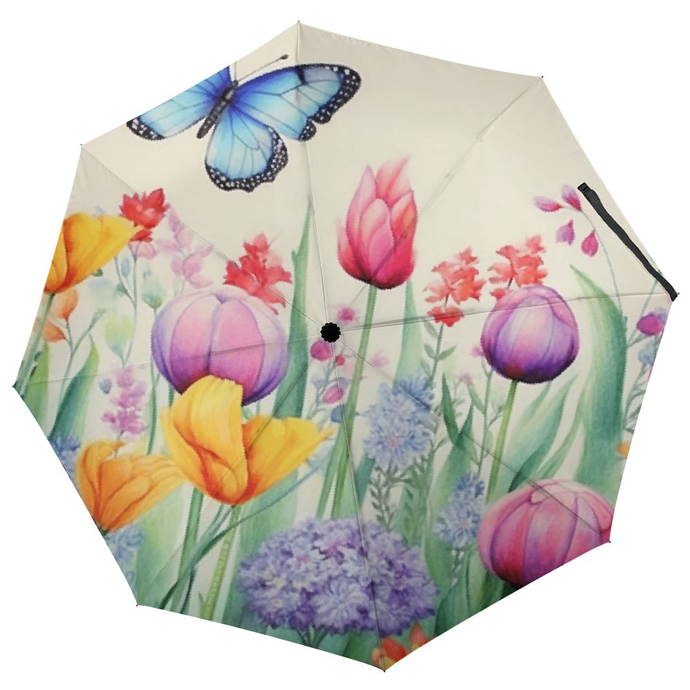 ONETECH Flowers Butterflies Watercolor Painting 3-Fold Automatic ...