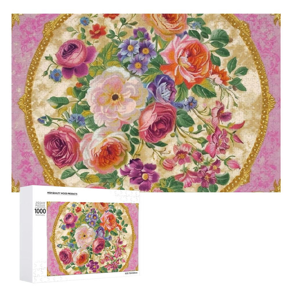 ONETECH Flowers, Gold Border Wooden Jigsaw Puzzle for Adults and Kids ...