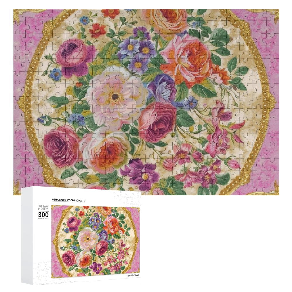 ONETECH Flowers, Gold Border Wooden Jigsaw Puzzle for Adults and Kids ...
