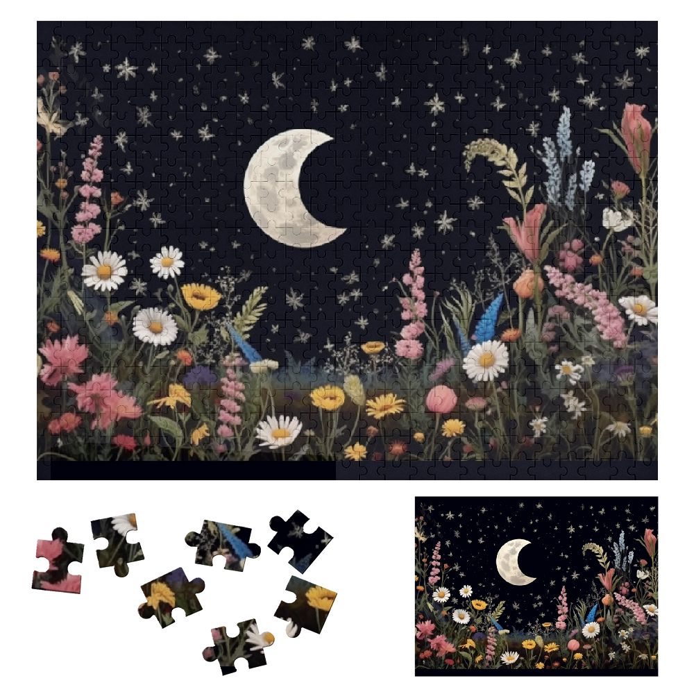 ONETECH Flowers Moon Crescent Wooden Jigsaw Puzzle Challenging Difficult Wood Puzzles for Adults ...