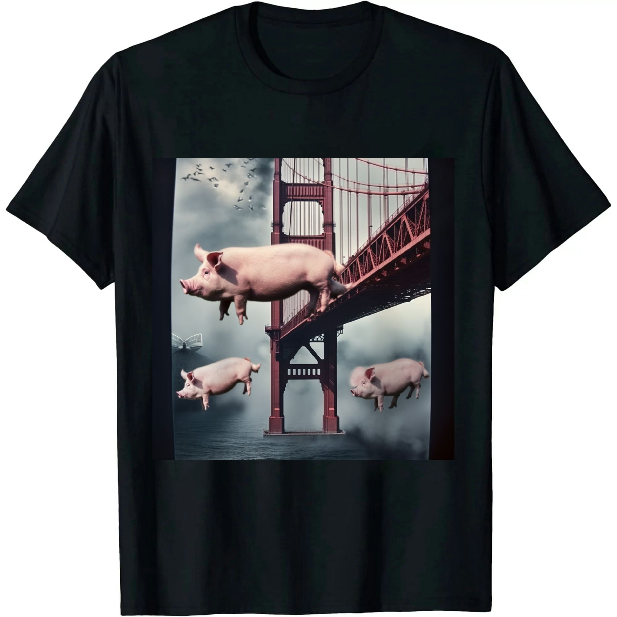 ONETECH Flying Pigs Over San Francisco - Surreal - Collage Art T-Shirt ...