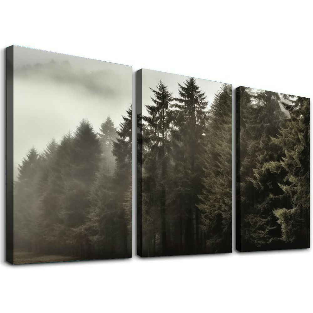 ONETECH Foggy Forest Canvas Wall Art: Nature Misty Mountain Black ...