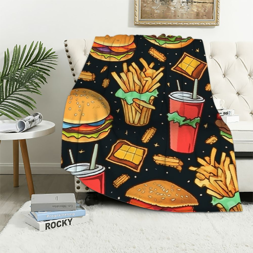 ONETECH Food French Fries Throw Blanket Hamburger Super Soft and Cozy ...