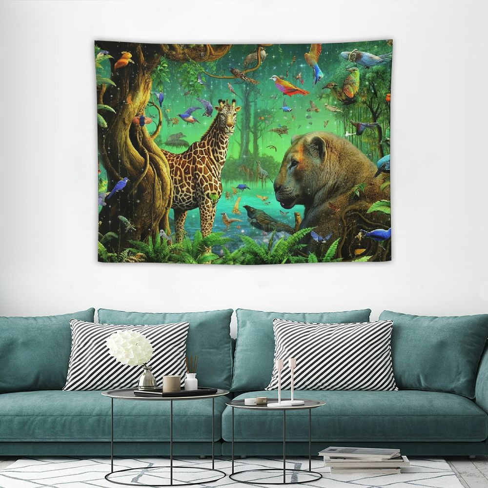 ONETECH Forest Animal Tapestry Tropical Rainforest Jungle Giraffe ...