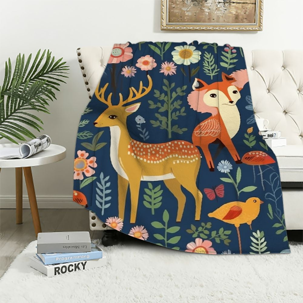 ONETECH Forest Animals Throw Blanket Gifts for Women Girls, Warm Deer ...