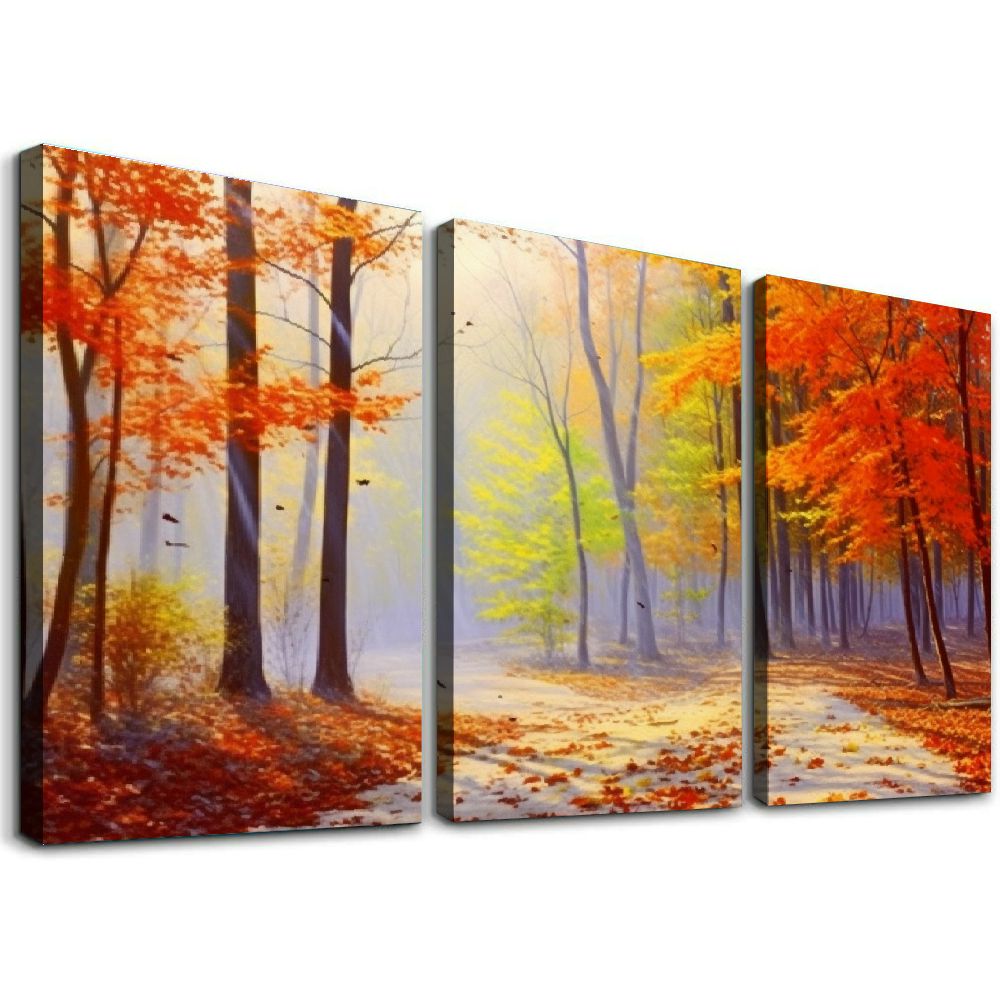 ONETECH Forest Wall Art Modern Canvas Painting Red Maple Trees Prints ...