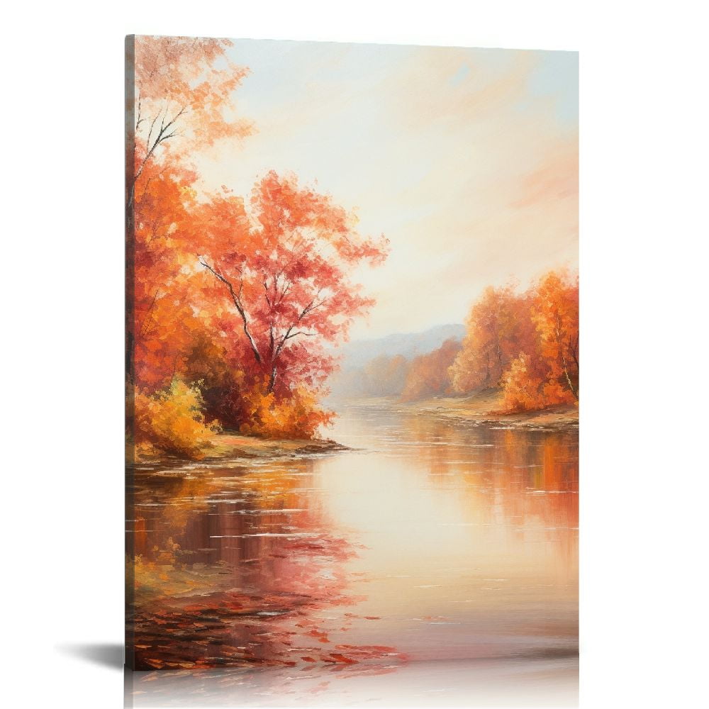 ONETECH Forest Wall Art Red and Yellow Maple Leaf Tree with Mountain ...