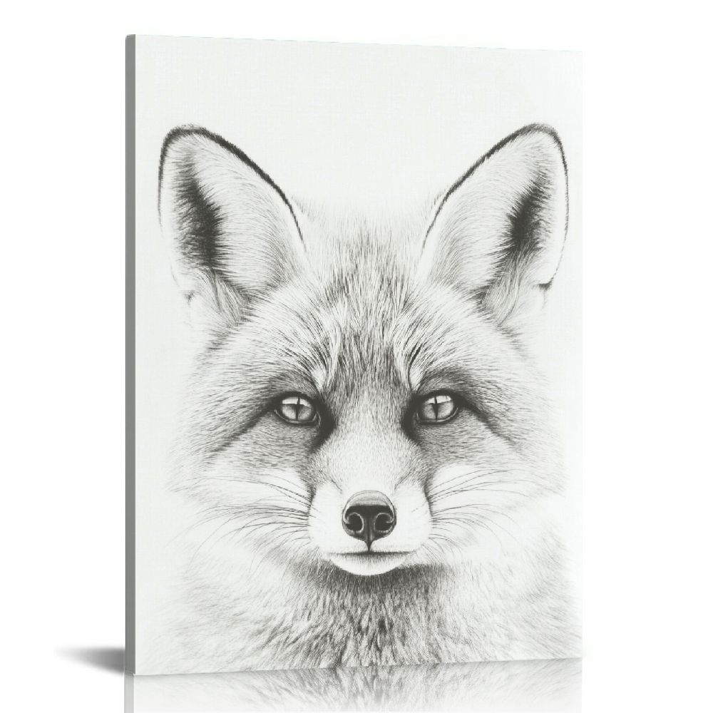 ONETECH Fox Black and White Portrait Canvas Wall Art 16x20 in - Walmart.com