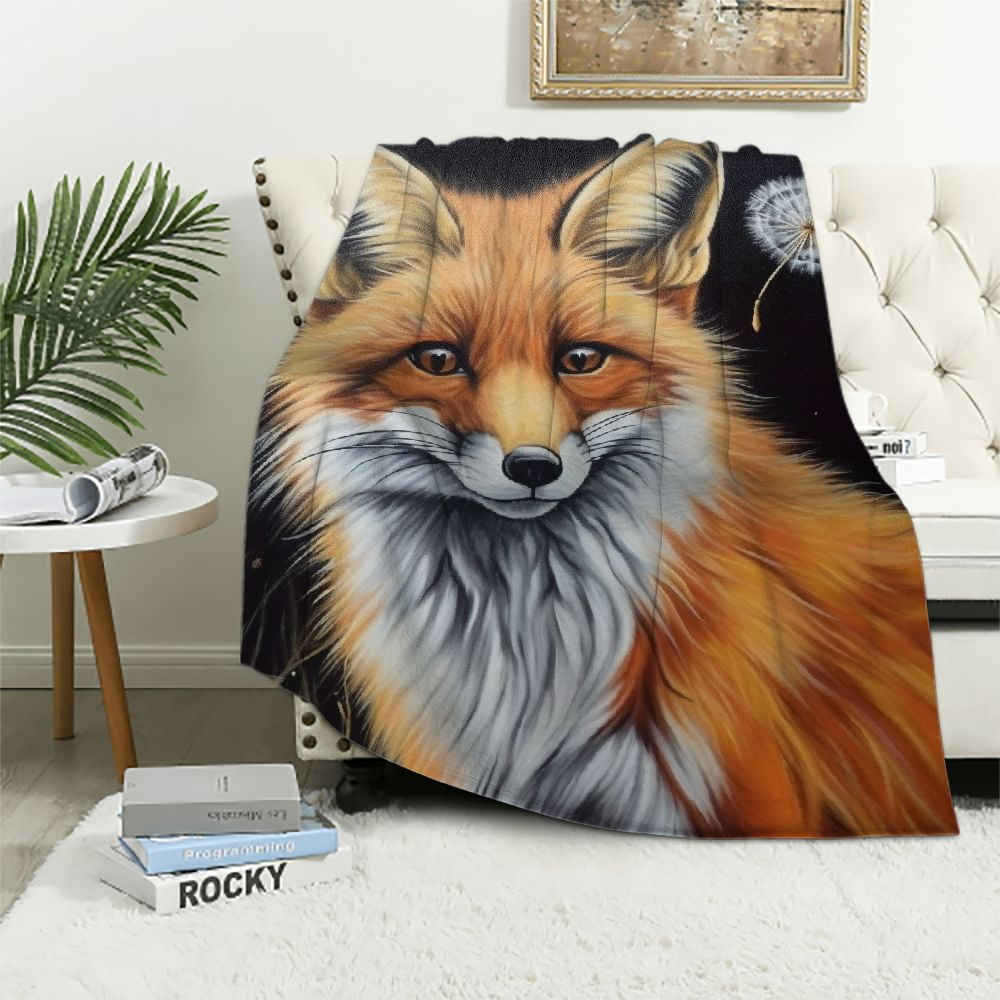 ONETECH Fox Blanket Bear Fox Throw Blankets Cozy Flannel Blanket Plush ...