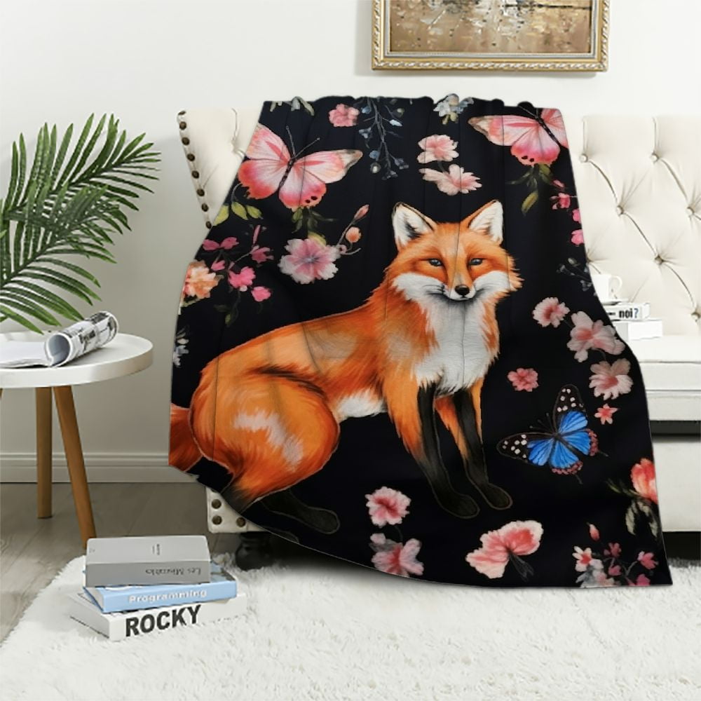 ONETECH Fox Blanket Cherry Blossom Blanket Cozy Soft Lightweight ...